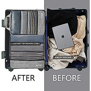 BAGAIL 6 Set Compression Packing Cubes Travel Expandable Packing Organizers(Gray, 6 Set)