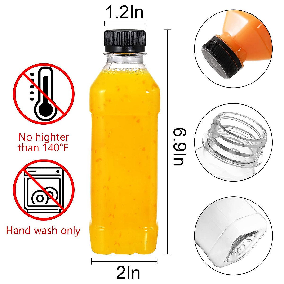 WUWEOT 30 Pack Plastic Juice Bottle, 12 Oz Clear Empty Milk Bottles, Reusable Bulk Beverage Containers with Tamper Evident Caps Lids