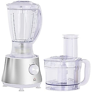 HOMCOM 2 in 1 Blender, Food Processor Combo for Chopping, Slicing, Shredding, Mincing, Pureeing for Vegetable, Meat and Nuts, 500W 5-Cup Bowl, 1.5L Blender Jug, 3 Blades