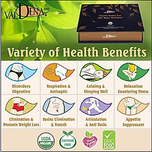 Valdena Bio Organic Herbal Tea Variety Pack, Tea Sampler Gift Set Box, 8 Flavors Assorted Tea, Total of 64 Tea Bags, Caffeine Free Tea Set with Variety of Health Benefits