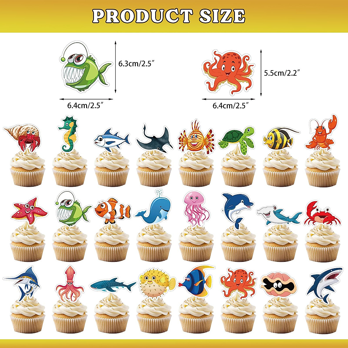Plorbach 48 Pcs Ocean Animal Cupcake Toppers Under The Sea Creature Cake Decorations Marine Sea Fish Cake Topper Picks For Ocean Sea Theme Birthday Party Supplies Baby Shower Decorations