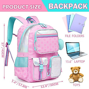 Meetbelify Pink Backpack for Girls School Backpack Aesthetic Backpack for Elementary Student Teen Girls Cute School Bag Kids Kawaii Bookbag for Girls 8-10