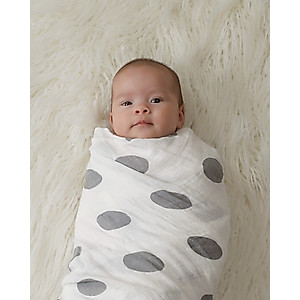 Momo Bebe Muslin Baby Swaddle Blankets - 4 Pack Large 47x47 inch Cotton Swaddles - White Grey Chevron Polka Dot Arrow - Soft Breathable Comfortable Durable - Nursery Shower Gift Set Unisex Neutral