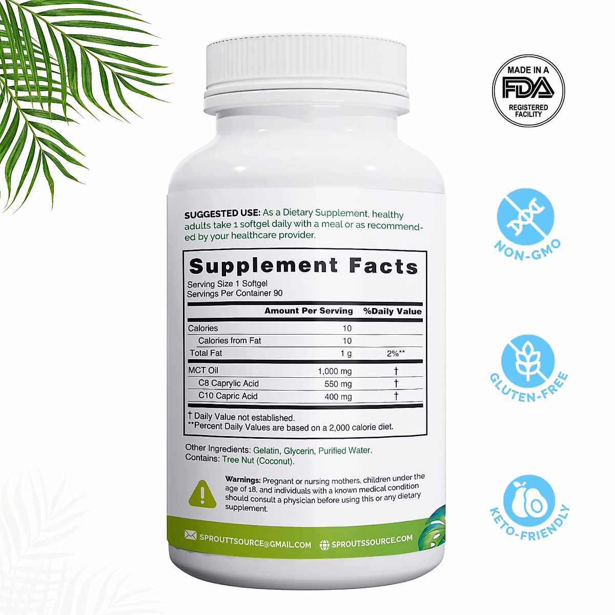Sprout Source Keto MCT Oil Softgels 1000mg: 90-Day Supply, Premium C8 & C10 Blend for Sustained Energy and Weight Management, Made from Natural Coconut Oil, Non-GMO, Gluten-Free 90 softgels