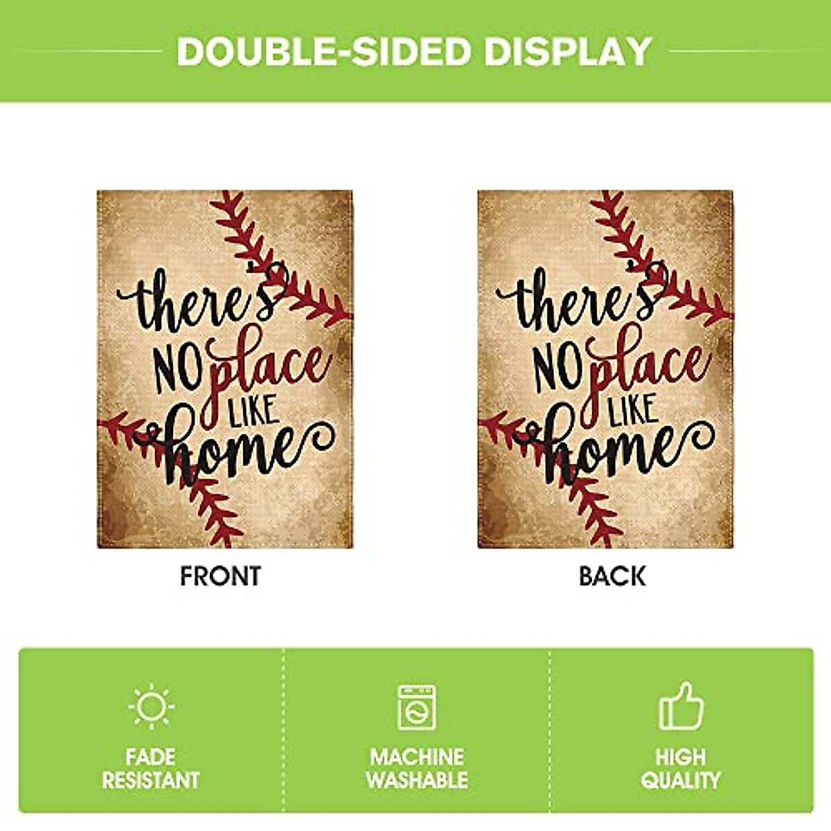 AVOIN Baseball Garden Flag Vertical Double Sided There's No Place Like Home, Bat Ball Sport Softball Flag Yard Outdoor Decoration 12 x 18 Inch