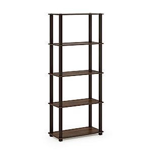 Furinno Turn-N-Tube 5-Tier Multipurpose Shelf / Display Rack / Storage Shelf / Bookshelf, Square Tubes, Walnut/Brown
