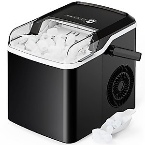 Silonn Countertop Ice Maker - 9 Cubes Ready in 6 Mins, 26lbs in 24Hrs, Portable Ice Machine with Self-Cleaning, 2 Sizes of Bullet Ice for Home/Kitchen/Party/RV, Black