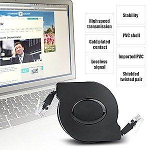 FOSA CAT 6 Ethernet Cable, 2m Adjustable Retractable CAT6 RJ45 LAN Network Cable Cord Black