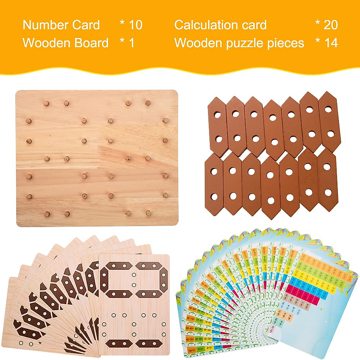 ThinkMax Wooden Number Puzzles, Number Peg Boards for Toddlers, Preschool Education Math Stacking Block, Christmas and Birthday Gifts for Boys Girls