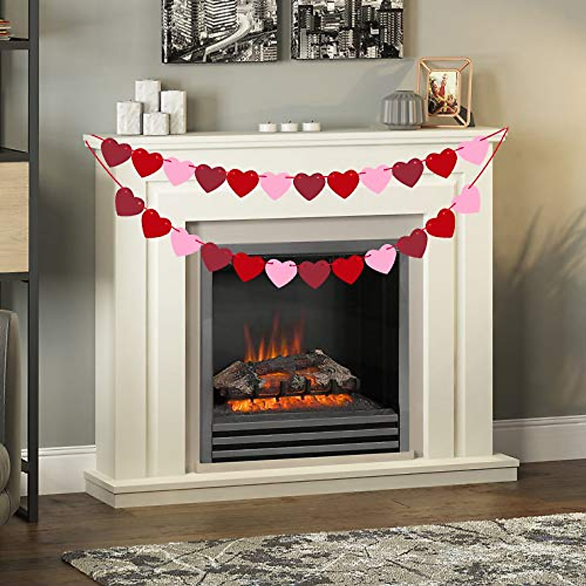 WOONOO 4 Pack Felt Heart Garland Banner NO DIY - Valentines Day Banner Decorations - Anniversary, Engagement, Wedding Party Decoration Ornaments