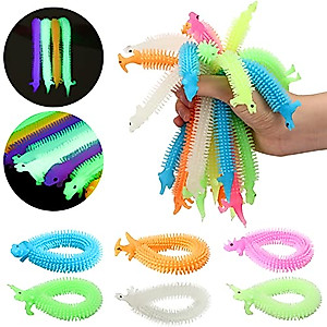 12 Pcs Stretchy Strings Fidget Toys Stress Relief Toys Fidget Stretchy Noodles Dinosaur Sensory Noodle Strings Glow in The Dark Autism Toys Teens Adult Christmas Stocking Stuffers Party Favors