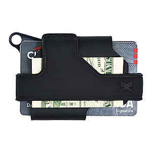 Trayvax Contour Wallet, RFID Front Pocket Money and Credit Card Holder, Minimalist Slim Leather Metal Wallet for Men and Women, Black Stealth Black