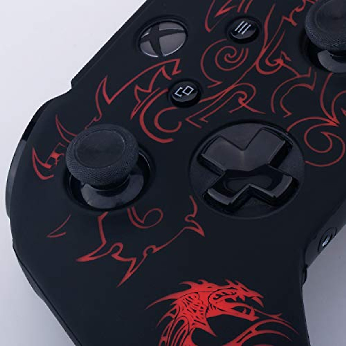 9CDeer 1 x Silicone Laser Carving Protective Cover Skin + 6 Thumb Grips for Xbox One S/X Controller Dragon Red