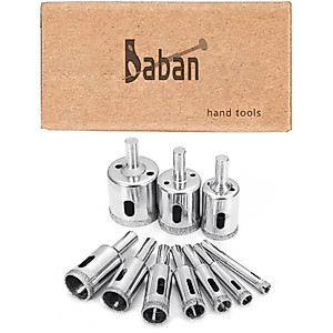 Baban Diamond Drill Bits,10Pcs Hole Saw Diamond Drill Bit Hollow Core Drill Bit Set for Diamond Coating, Carbon Steel for Glass, Ceramics, Porcelain, Ceramic Tile, Marble, 6-32mm Hand Tools