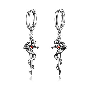 Sword Earrings Sterling Silver Snake Dangle Drop Earrings Hoop Earrings Gothic Jewelry Gifts for Women Men
