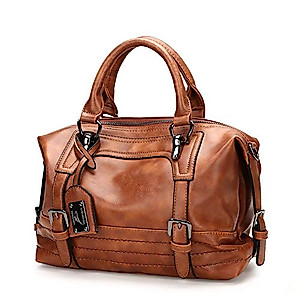 REHOC Women Leather Fashion Ladies Messenger Shoulder Bag Tote Satchel Purse Brown, Brown