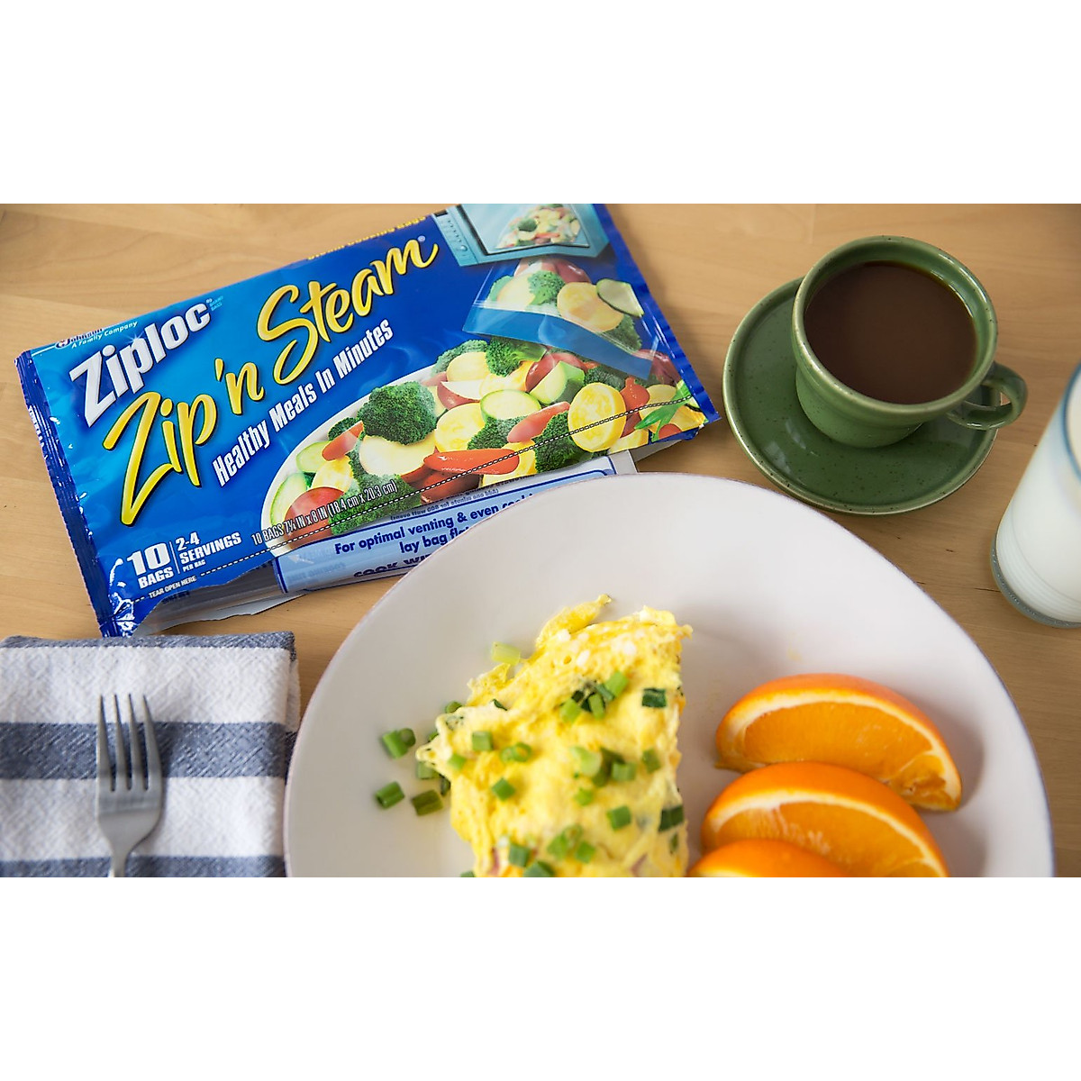 Ziploc Zip 'n Steam Food Storage Bags for Meal Prep, Healthy Meals in Minutes, Microwave Safe, 10 Count