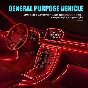 Jawmoy 1 PC Low Energy Consumption Electroluminescent Wire, USB Auto Neon Light Strip, EL Wire Interior Car Led Strip Lights, Car Ambient Lighting Kits, for Most Vehicles (Red)