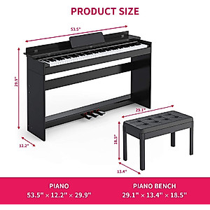 Setting 88-Key Weighted Digital Piano, Electric Upright Piano with 3-Pedal Unit Board, LCD Screen, Multi-Functional Full Size Keyboard and Power Adapter(Black(with Bench)), 53.5 x 29.9 12.2 Inch