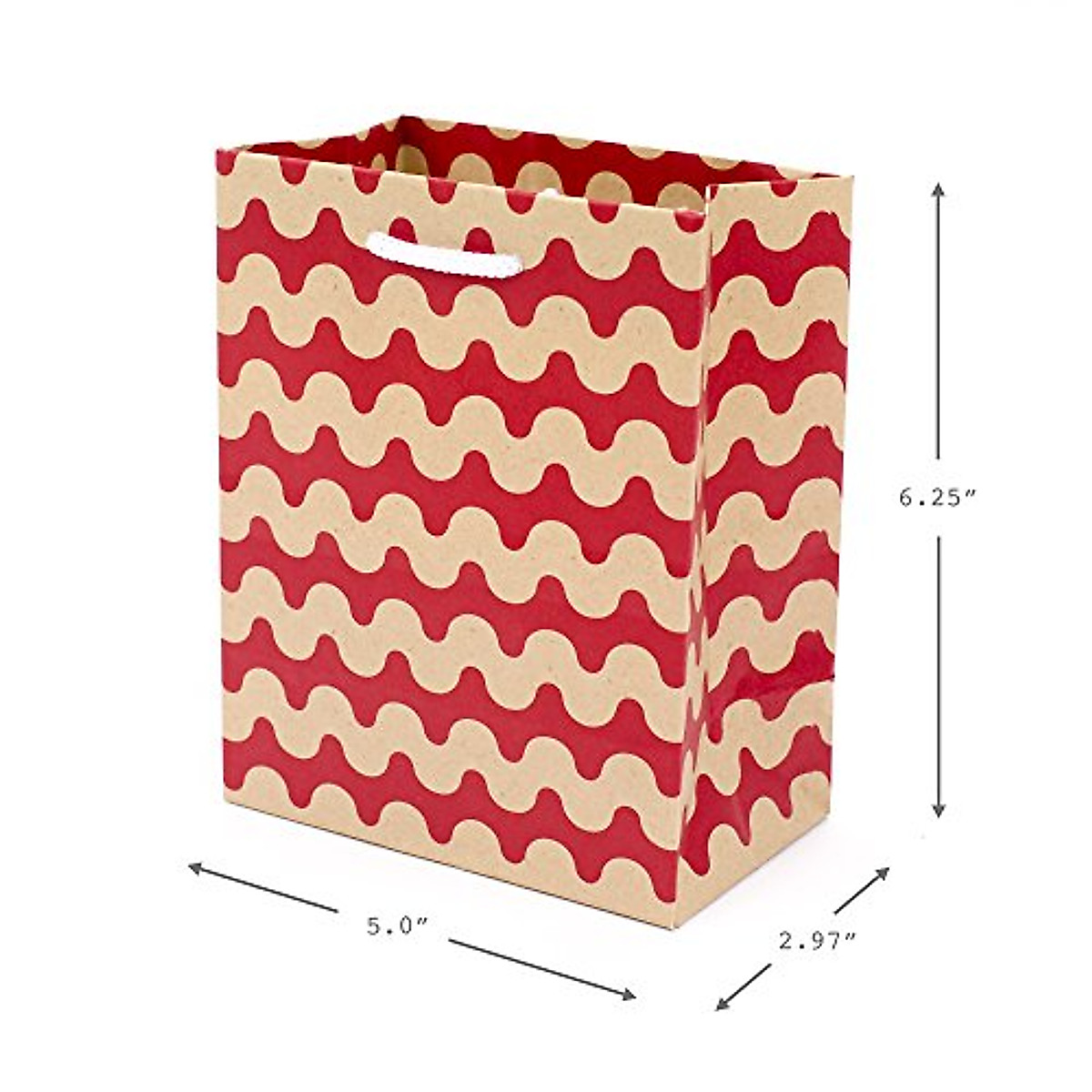 Hallmark 6" Small Holiday Gift Bag Set (Pack of 5; Red, White and Kraft) Snowflakes, Stripes, Merry