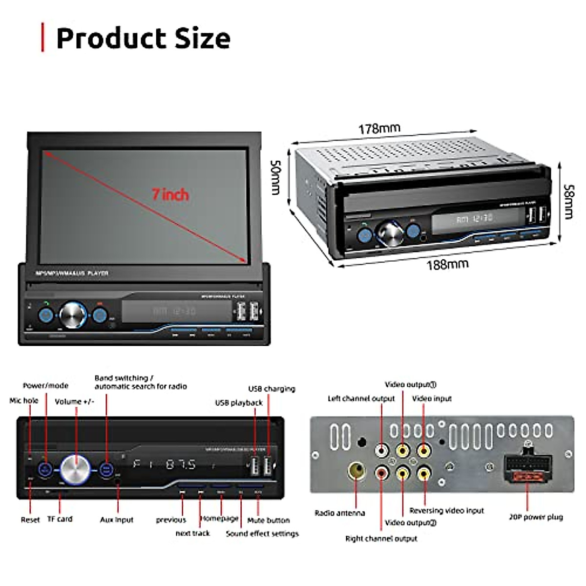 ESSGOO Car Stereo Single Din 7 Inch Flip Out Capacitive Touch Screen MP5 Player Car Radio Compatible with Apple CarPlay and Android Auto Support Bluetooth SWC Mirror Link FM Radio+Rearview Camera…