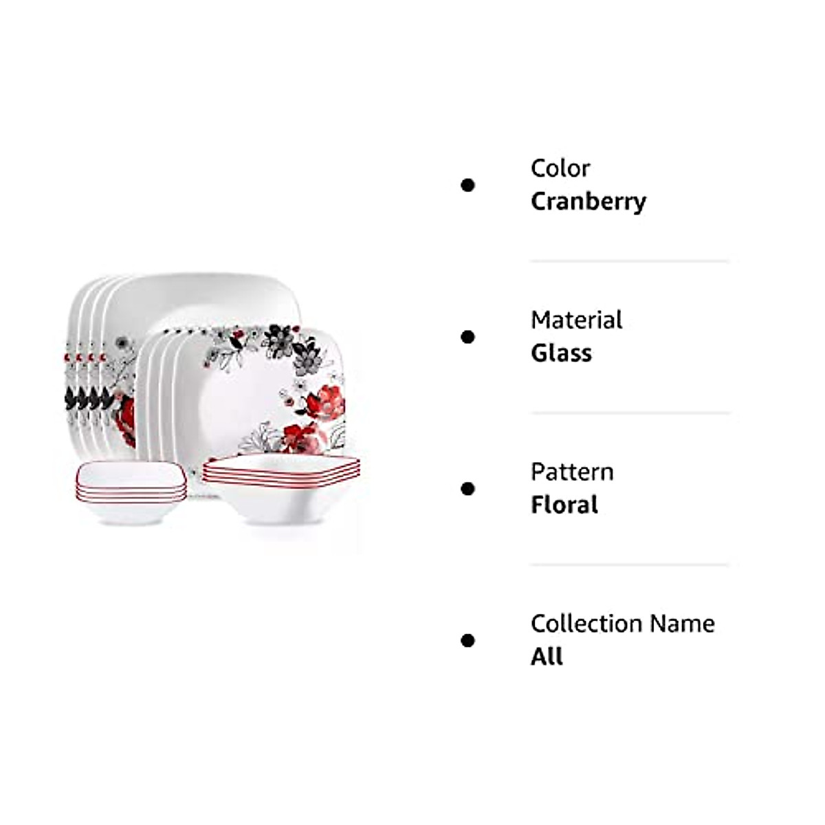 Corelle Chelsea Rose 16pc, Service for 4, Dinnerware Set, 8 plates 8 bowls, Chip & Break Resistant, Dinner Plates and Dinner Bowls, Corelleware Plates (1147225)