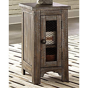 Signature Design by Ashley Danell Ridge Rustic Chair Side End Table with Double Cabinet Doors and 1 Storage Shelf, Brown