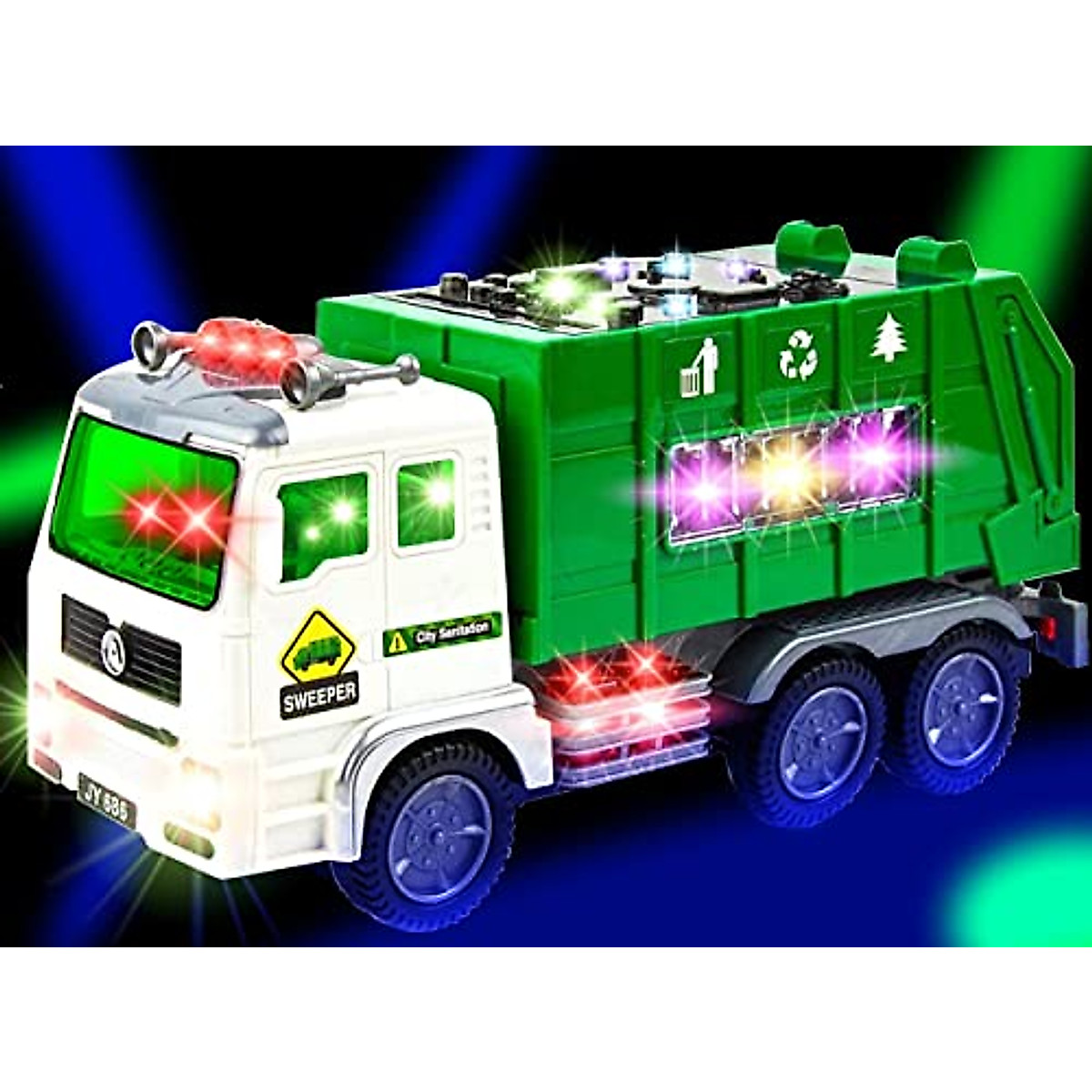 Toysery Bump n Go Garbage Truck Toy – Friction Powered Dump Truck with 4D Lights and Sounds, Waste Recycling Management Toys, Fun Gifts for Boys, Toddlers