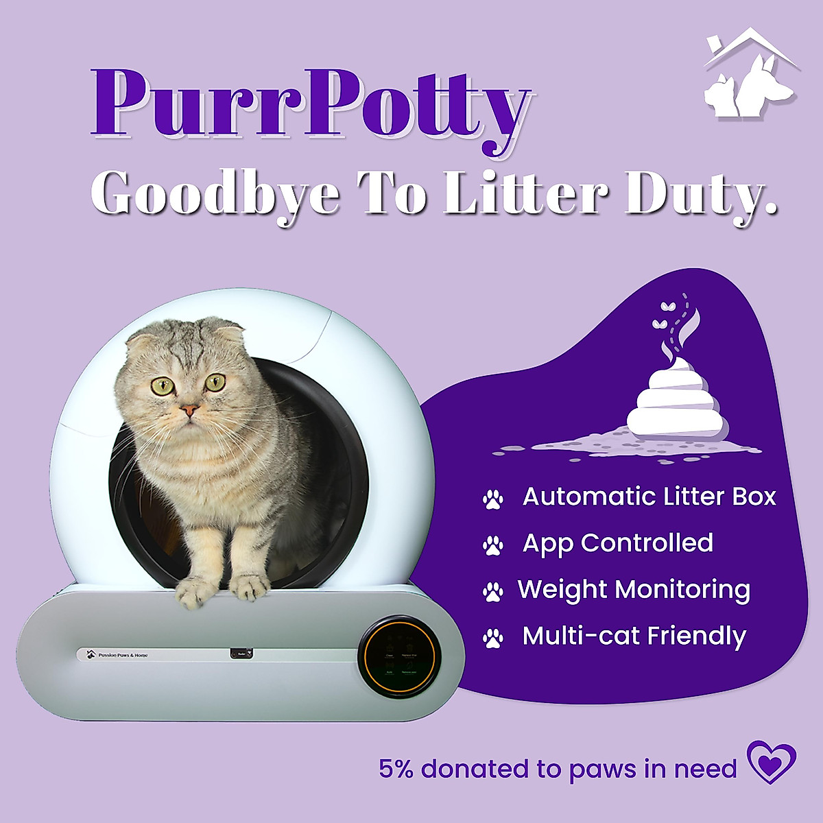 PurrPotty: Self Cleaning Litter Box, Automatic Cat Litter Box for Multiple Cats- App Control and Large Capacity Cat Litter Box