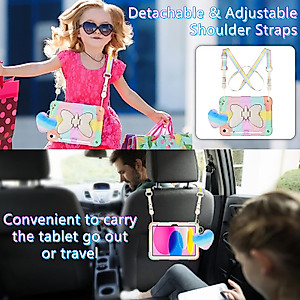 WESADN for iPad 10th Generation Case 2022 with Kickstand Lanyard Keychain Pencil Holder Rugged Heavy Duty Case for Girls Kids Cute Protective Tablet Cover for iPad 10th Gen 10.9 inch 2022 Rose Gold