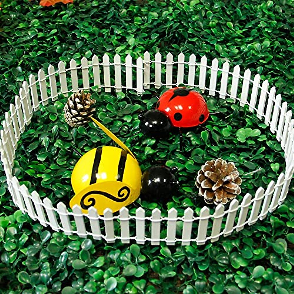 Prsildan 40 Inches Miniature Fairy Garden Fence, DIY Wood Picket Fence Mini Ornament for Dollhouse