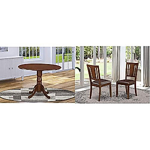East West Furniture DLT-MAH-TP Dublin Table-Mahogany Table Top Surface & DUC-MAH-LC Dudley Padded Chair - Faux Leather Seat and Mahogany Solid Wood Frame Dining Room Chair Set of Two