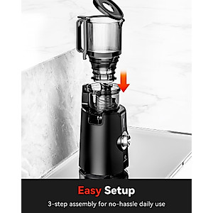 Rush Clear Slow Masticating Juicer Machines, Cold Press Juicer with No-Prep 4.35" Feed Chute Fit Whole Fruits & Vegetables Juicer Machine Easy to Clean, LINKChef 42oz Capacity, 200w, Blackout