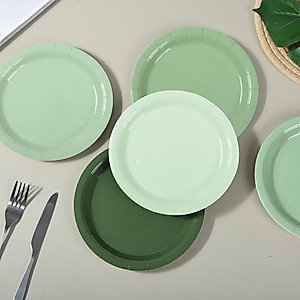 AimFun Sage Green Paper Plates Gradient Green Party Plates 7”Disposable Round Dessert Plates for Birthday Wedding Bridal Baby Shower Christmas Party Supplies 4 Colors (48, Sage Green)