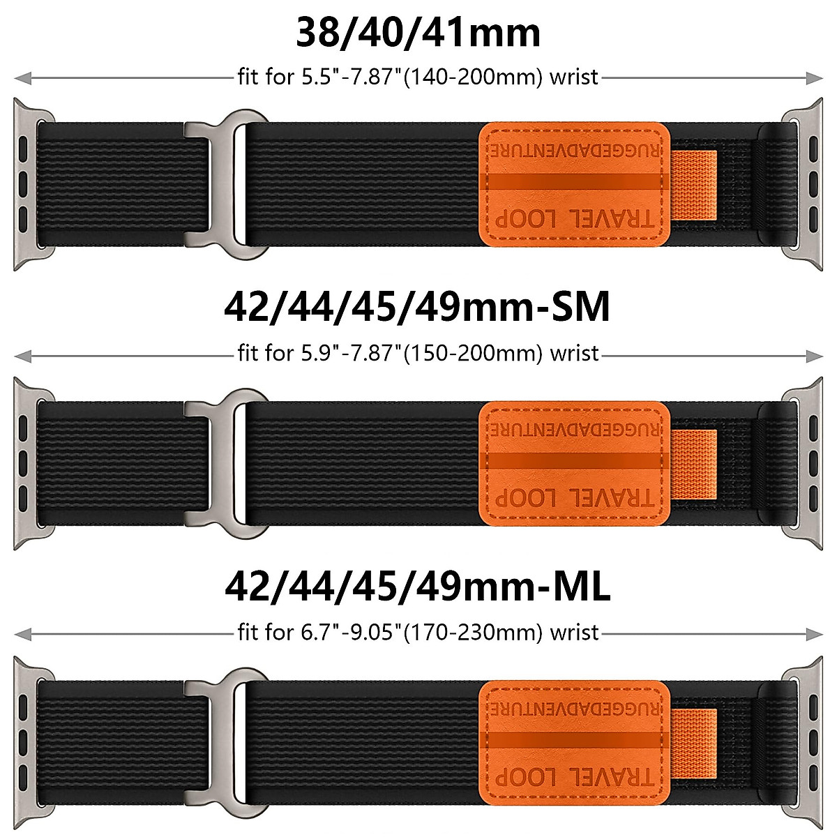 Trail Loop for Apple Watch Band 49mm 45mm 44mm 42mm Women Men, iWatch Bands Sport Strap Nylon Bracelet Wristband for Apple Watch Ultra Band Series 8 Series 7 Series SE2 SE 6 5 4 3 2 1, Black