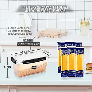 CASA LINGO Pantry Organization and Storage, Pasta Containers for Pantry Kitchen, Set of 4 Plastic Airtight Food Storage Containers with Lid for Bulk Food Dry Food Cereal 4L