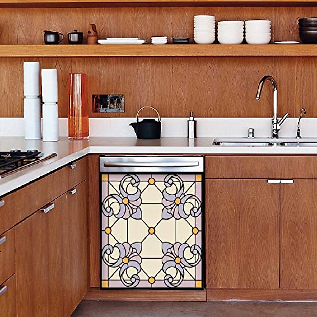 Dishwasher Magnet Cover French Lilies Symmetric Composition Modern Illustrations in Stained Magnetic Refrigerator Stickers Decorative Appliance Cover Fridge Panels Metal Door Garage 23x26in