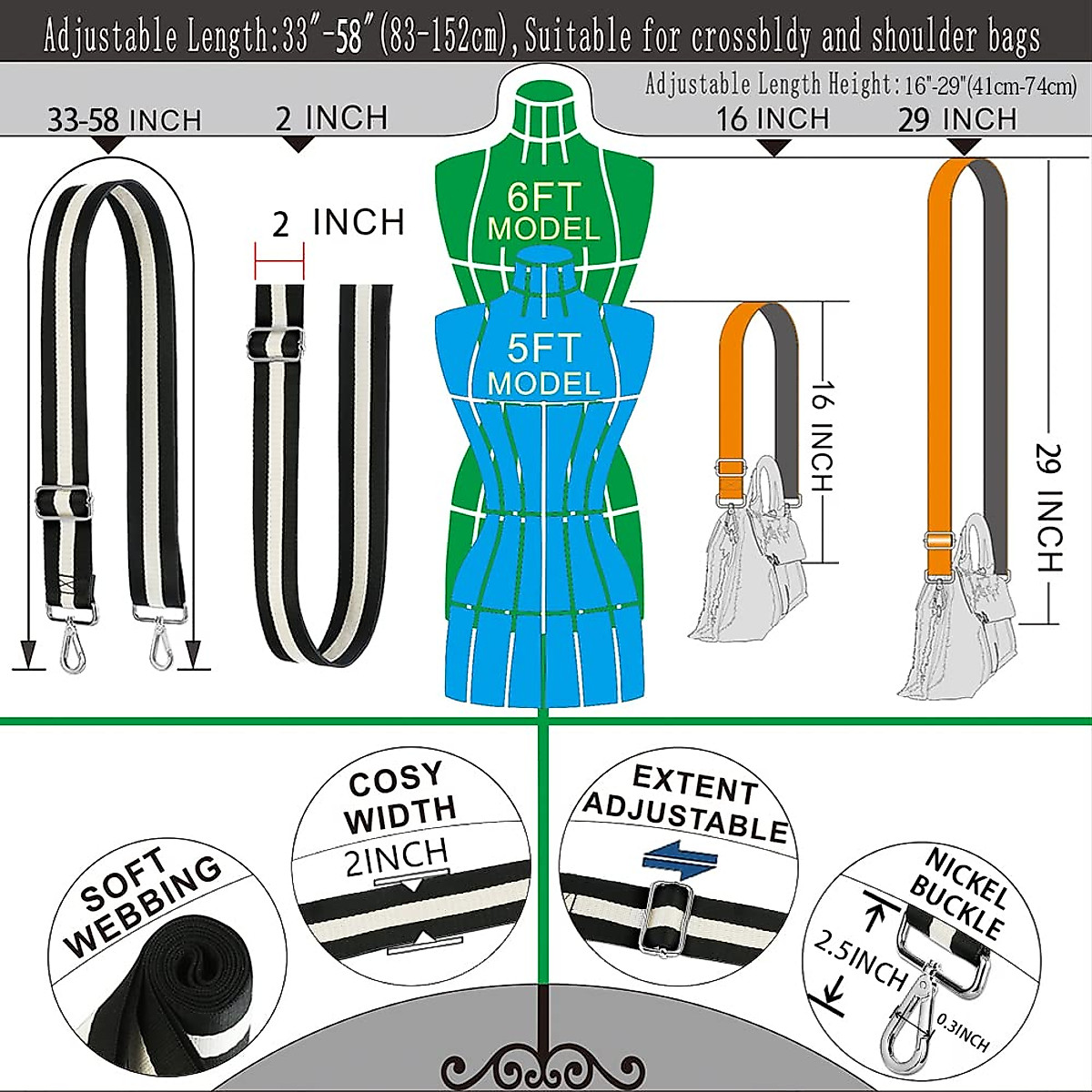 Kolti Crossbody Handbag Stripe Wide Adjustable