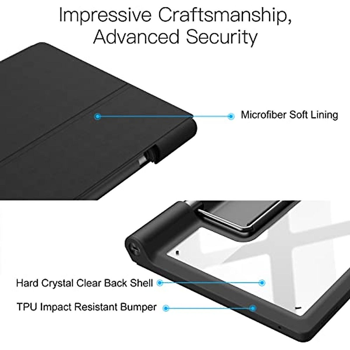 Fintie Hybrid Folio Case for Lenovo Yoga Tab 13 2021, Shockproof Cover with Clear Transparent Back Shell for Lenovo Yoga Tab 13" Tablet (YT-K606F), Black