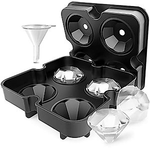 Diamond Ice Cube Molds - Large Diamonds Shaped Clear Ice Cubes Mold Silicone Tray Maker Big Size 2 inch Diamond Shape with Lid BPA Free for Cocktails and Freezer Whiskey (1 Pack 4Holes)