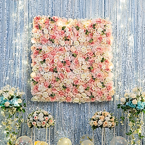 Flower Wall Panel Floral Backdrop - 6 Pcs Pink Flower Wall Decor, 24" X 16" Silk Rose Wall, Artificial Flower Wall Backdrop Faux Flower Panel for Wedding, Party, Nursery, Baby Girl Room, Home Decor