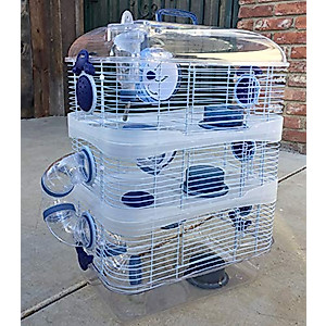 New Sparkle Clear 3 Solid Floor Levels Habitat Syrian Hamster Rodent Gerbil Mouse Mice Cage Transparent (Blue)