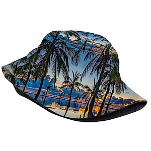 Tropical Hawaiian Beach Bucket Hats Fashion Hawaii Sun Cap Packable Outdoor Fisherman Hat for Women and Men