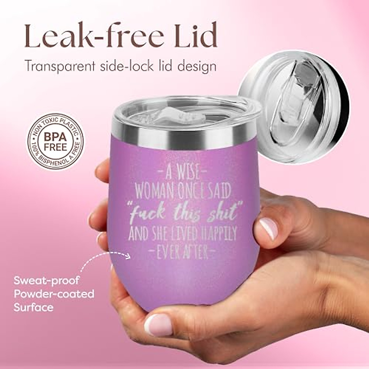 shop4ever A Wise Woman Once Said F This And She Lived Happily Ever After Engraved Insulated Stainless Steel Wine Tumbler with Lid 12 oz. Funny Divorce Retirement Feminist Gift (Purple Sparkle)