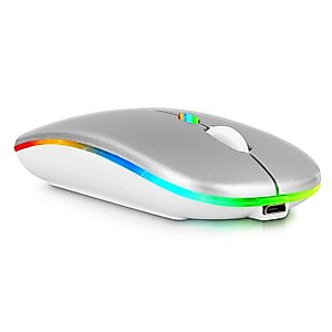 UrbanX 2.4GHz & Bluetooth Mouse Rechargeable Wireless Mouse for Amazon Fire HD 10/ Plus/Max 11 & All Kindle Devices Wireless Mouse for Laptop/PC/Mac/iPad pro/Computer/Tablet/Android -RGB LED Silver