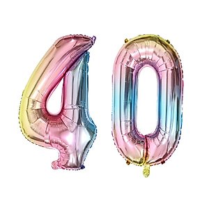 Number 40 Balloons 40th Birthday Party Decorations Rainbow Color Foil Mylar Balloon for Anniversary Party Decor (40inch Number 40)