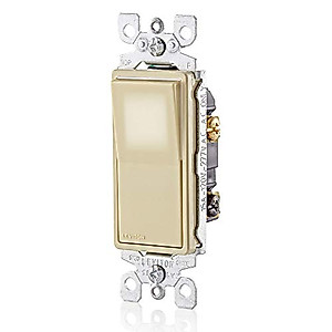 Leviton L5613-2I 15 Amp, 120/277 Volt, Decora LED Illuminated Rocker 3-Way AC Quiet Switch, Residential Grade, Grounding, Ivory