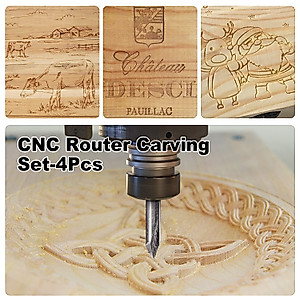 SILIVN Engraving CNC Wood Carving Router Bit 1/4 Shank 15°/20°/60°/90° Engraving Bits, 2 Flutes Straight CNC V-bit Tungsten Steel Marking Conical Engraving Router Tool