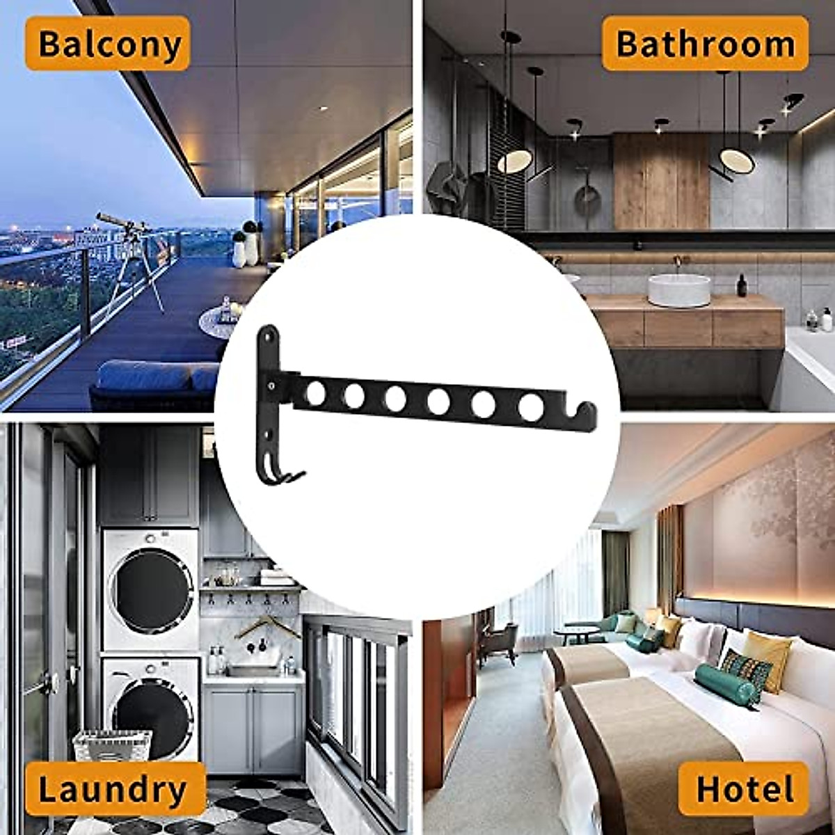 TOPINCN Folding Clothes Hanger Folding Hanger Rack Closet Organizer Laundry Drying Rack Black Wall Mounted 6 Holes 103° Clothe Hanger Wall Wall Hanging Rack Foldable for Wall