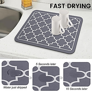 WISELIFE Dish Drying Mat Super Absorbent Drying Mat Large Dish Drying Mats for Kitchen Counter Easy clean Dish Mat Kitchen Drying Mat 15" x 18" Grey